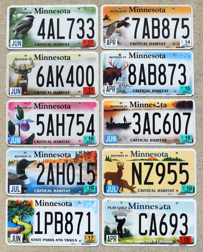 Collection of 10 MN Minnesota Optional Graphic License Plates: Habitat ...