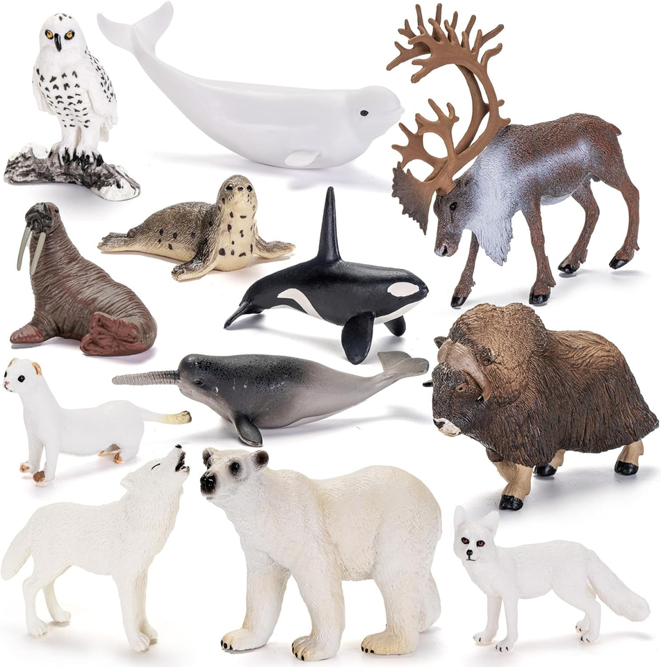 12PCS 4-7" Large Arctic Polar Animals Figurines Toys, Realistic Plastic ...