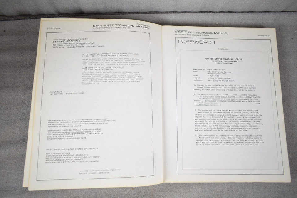 Star Trek STAR FLEET TECHNICAL MANUAL 1st edition 1st printing 1975 | eBay