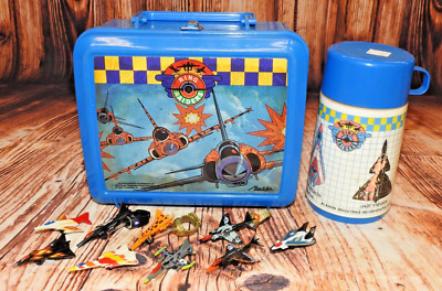 Vintage Ring Raiders Blue Plastic Lunch Box With Thermos and Airplanes ...