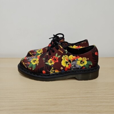Dr Martens 1461 Lester Hawaiian Floral Skull Canva Oxford Vegan Shoes ...