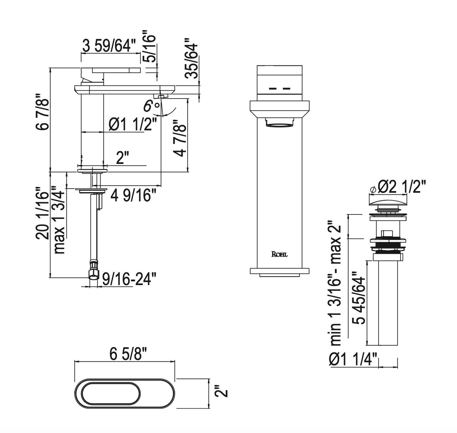 Rohl MI01D1BLAPC Lavatory Faucet Miscelo Single Hole POLISHED CHROME ...