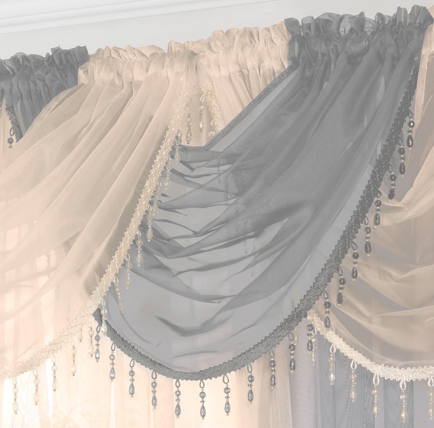 GEMMA & CHERRY BLOSSOM BEADED FRINGE ROUND VOILE SWAGS x1 Drape Curtain ...