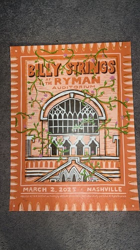 BILLY STRINGS 3/2/25 NASHVILLE RYMAN POSTER MINT SE /400 ROSENSTOCK Mar ...