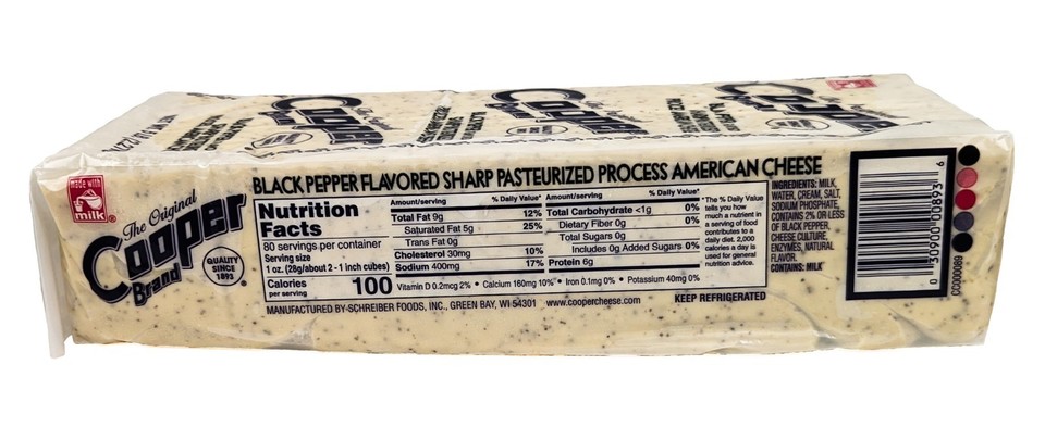Cooper® Cheese Black Pepper Sharp American Cheese - 5 lb. Solid Block ...