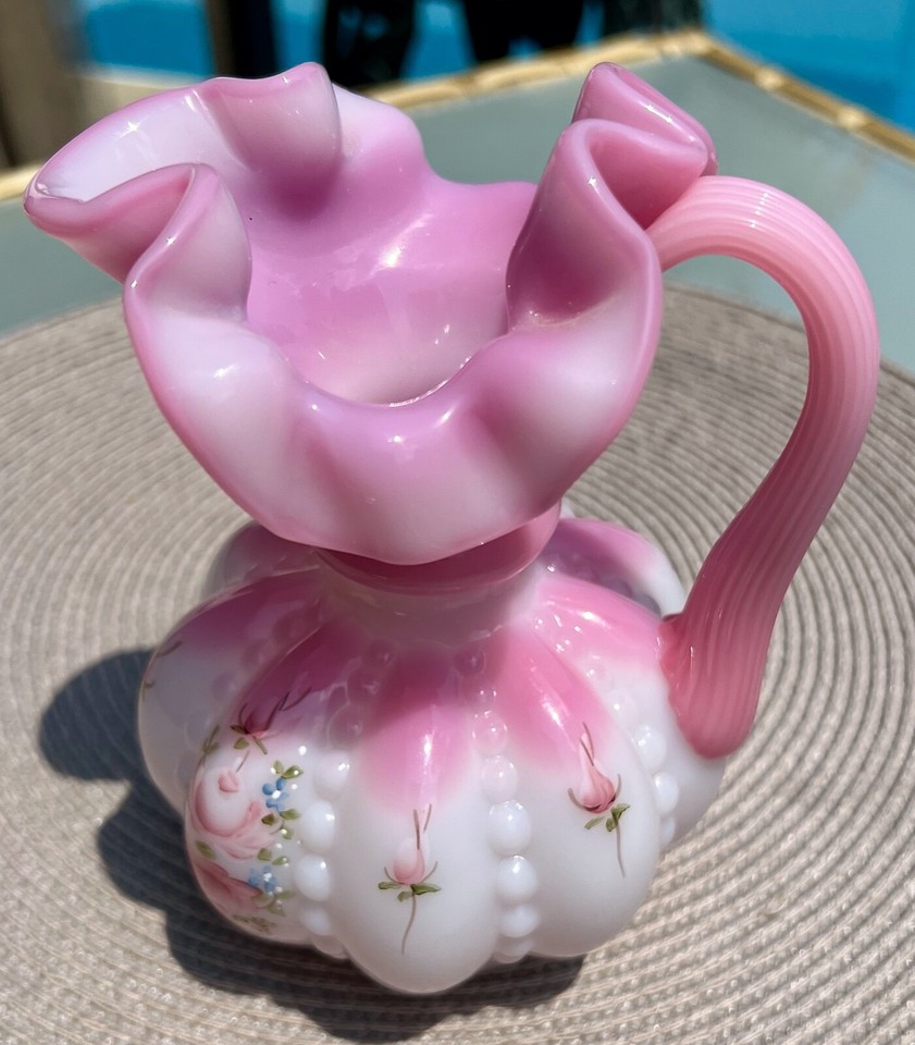 Fenton** ROSALENE HP BEADED MELON PITCHER JUG**Charleton Collection QVC ...