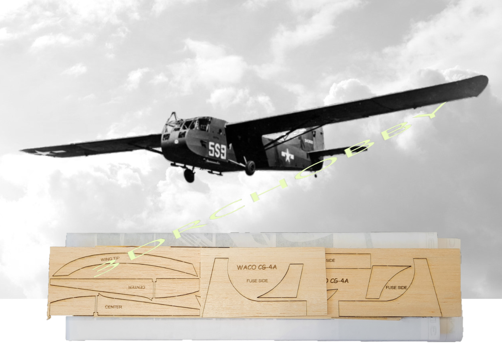 63" WS WACO CG-4A RC Airplane Kit Laser Cut Balsa Ply Short Kit With ...