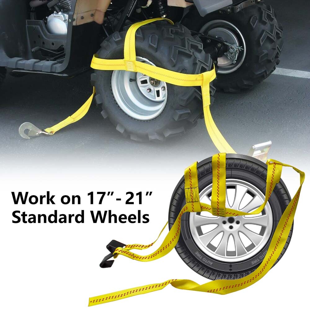 2Pcs Basket Tiedown car tire Straps Tow Dolly Wheel Net Sets Flat Hooks ...