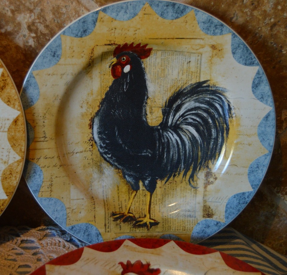 SAKURA COLONIAL ROOSTER PLATE SET~FOUR ROOSTER PLATES~8 1/4" DIAMETER ...