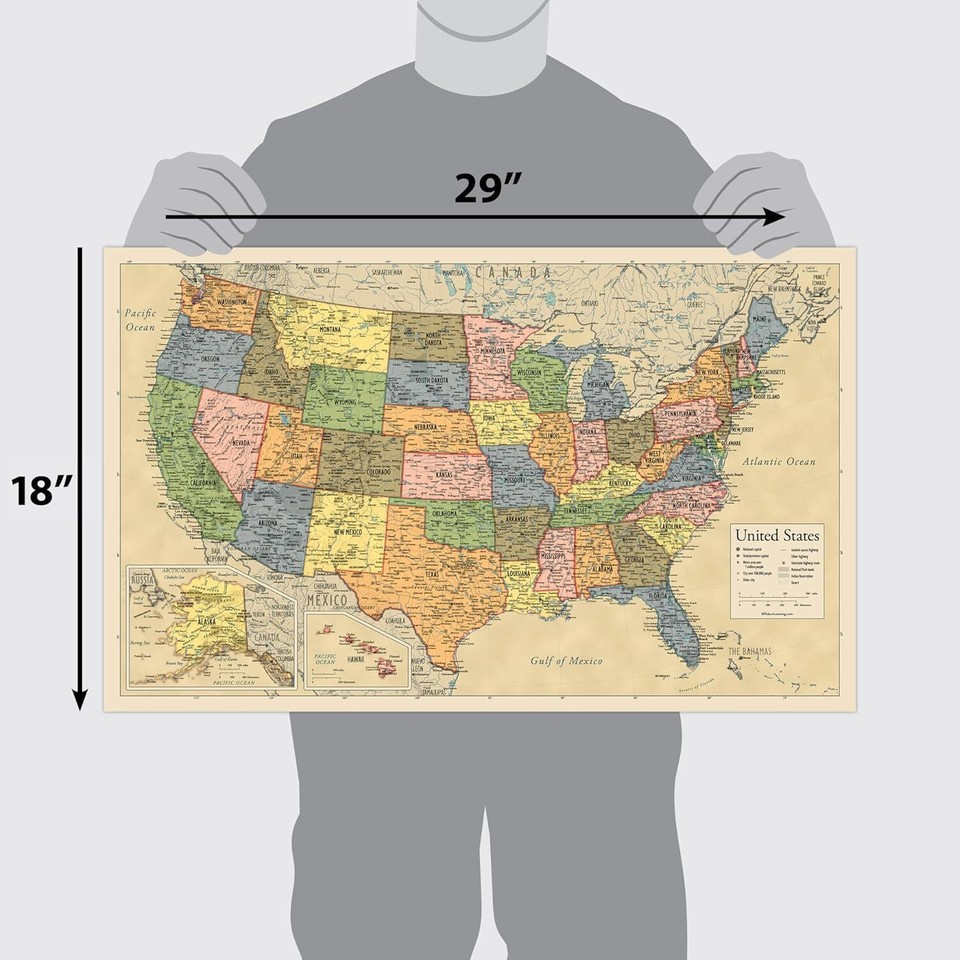 2 Pack - Laminated World Map & US Map Poster Set - Wall Chart Map of the World & | eBay