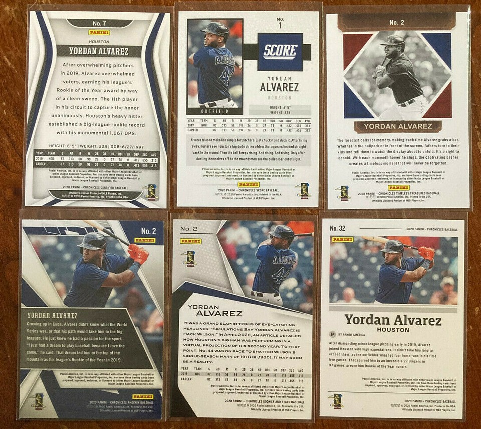 2020 Panini Chronicles YORDAN ALVAREZ Lot (6) Rookie Phoenix Score ...