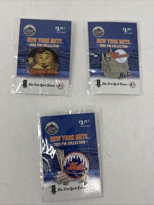 2005 New York Mets Set of 3 Collection Pins Mr Met Shea Stadium Logo NY ...