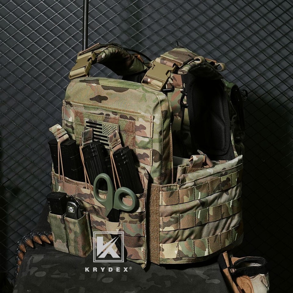 KRYDEX Plate Carrier Tactical Heavy Duty MOLLE Vest Camo w/ Magazine ...