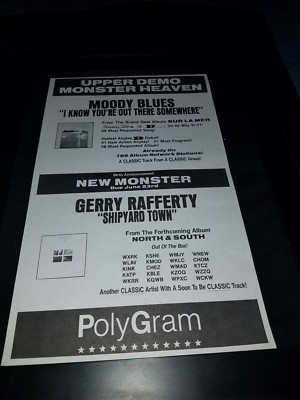 Moody Blues/Gerry Rafferty Rare Original Radio Promo Poster Ad Framed ...