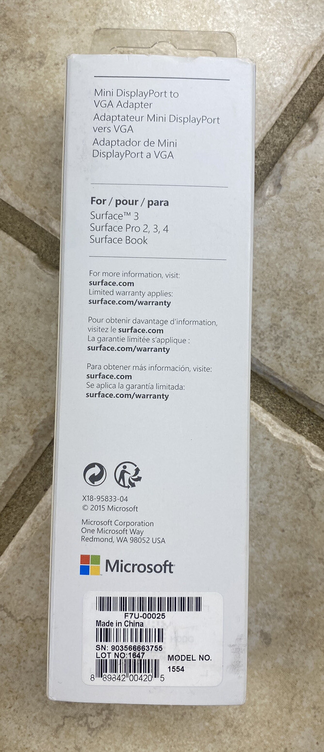 Microsoft 1554 Mini DisplayPort to VGA Adapter Surface Pro 3 4 for sale ...