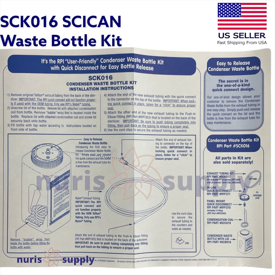 CONDENSER WASTE BOTTLE KIT SCICAN Statim 2000/5000/900 RPI SCK016 | eBay