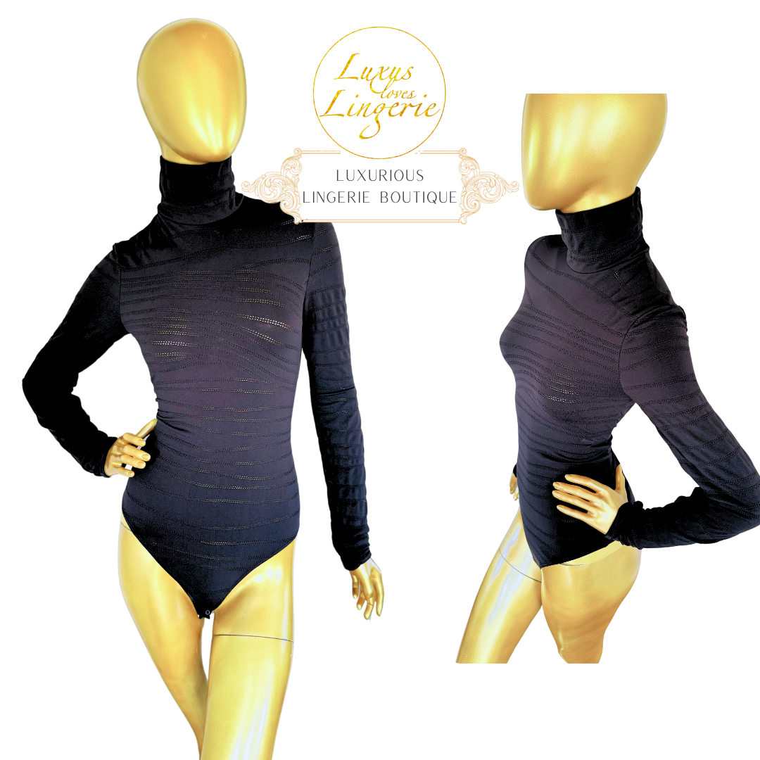 Striped String Body By Wolford M Medium Balck Black Roll Neck Collar ...