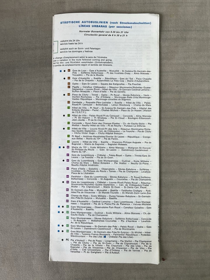 France : Paris - 1973 1st Edition - Transport Metro and Bus Route Map ...