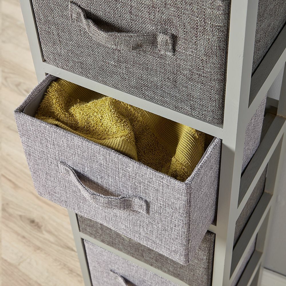 Grey Wooden Storage Unit Drawers Fabric Basket Chest Organiser Bedroom ...