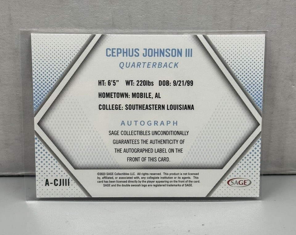 2023 Sage Autograph Red Cephus Johnson III #A-CJIII Rookie Auto | eBay