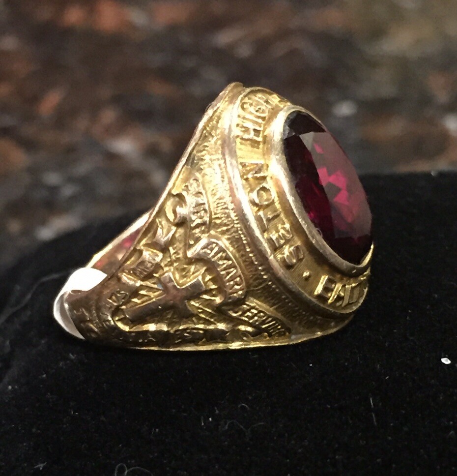 1951 10K Yellow Gold Seton Baltimore HS Senior Ring w/ TROCKENBROT Mark ...