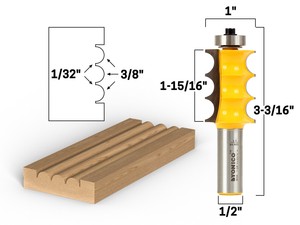3/16" Radius Triple Bead Trim Molding Router Bit - 1/2" Shank - Yonico ...