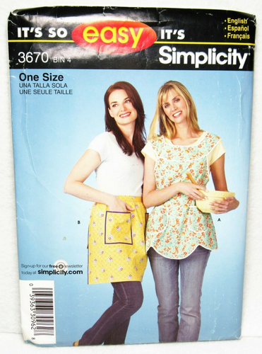 Kitchen Aprons 2 styles Bib Half Apron Sewing Pattern Uncut Simplicity ...