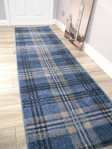 Denim Blue Hall Runner Rug Carpet Tartan Very Long Narrow Hallway Mat ...