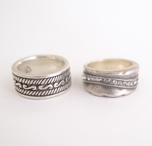 Brighton Sterling Silver Ring Lot Set of 2 Wide Band Rings Size 6 & 5.5 ...