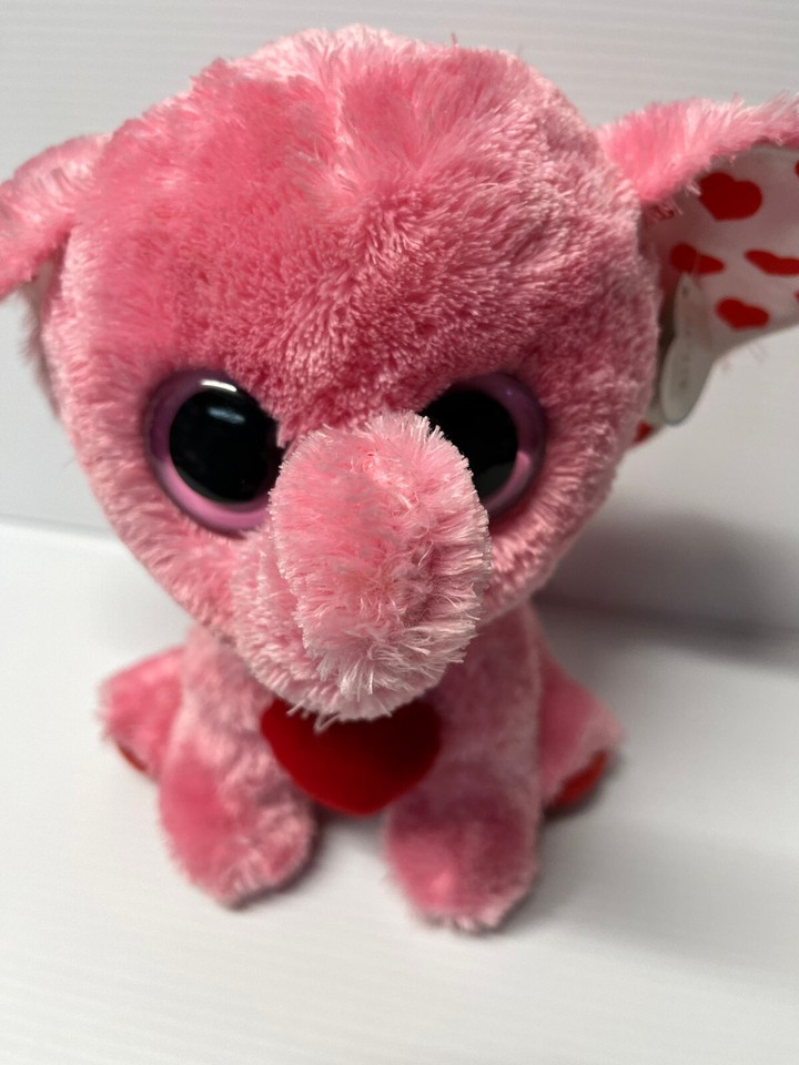 9" TY Pink BEANIE BOOS Elephant Ear Hearts "TENDER" PLUSH Birthday Feb ...
