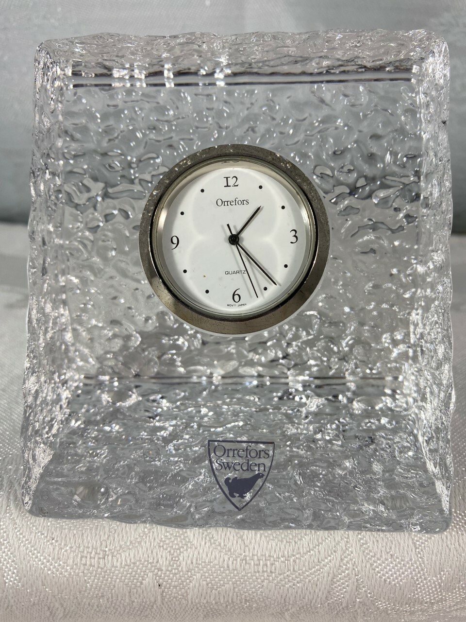 Stunning ORREFORS Sweden ICE CUBE Clear CRYSTAL Clock Paperweight | eBay