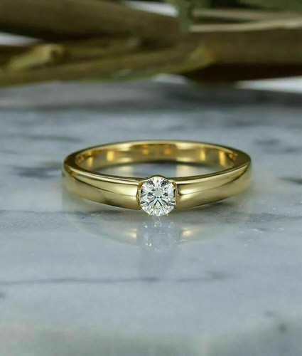 1 Ct Round Lab Created Diamond Solitaire Engagement Ring 14K Yellow ...