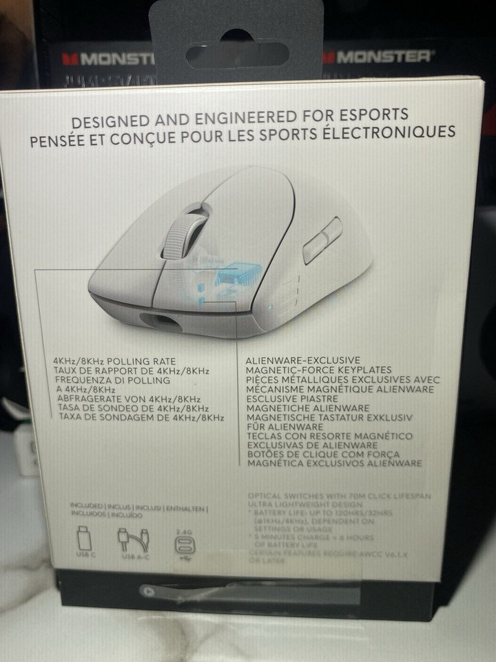 Alienware Pro Wireless Optical Gaming Ambidextrous Mouse - Lunar Light ...