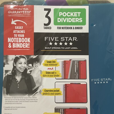 Five Star Pocket Dividers 3 Tabbed Blue, Green & Purple School Supplies ...