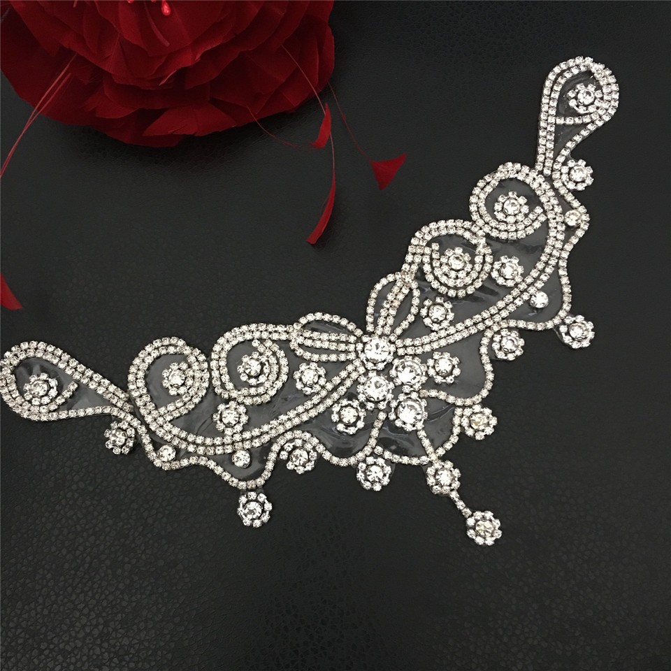 Rhinestone Wedding Costume Applique Neckline Crystal Trim Dancing Dress ...