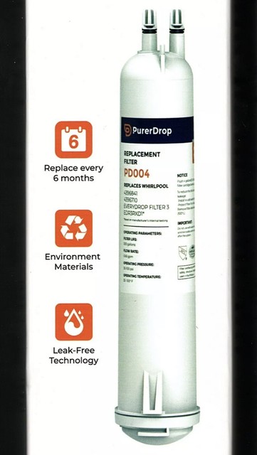 2 Purer Drop PD004 Replacement Water Filter # 3 Type Refrigerator ...