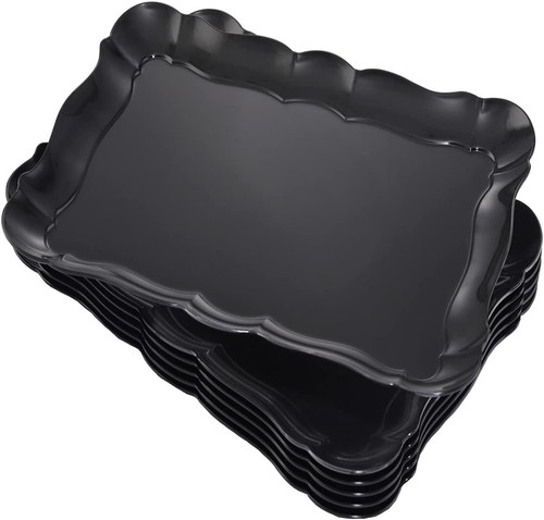 6 Pack Black Plastic Food Serving Trays 15" X 10" Party Platters ...