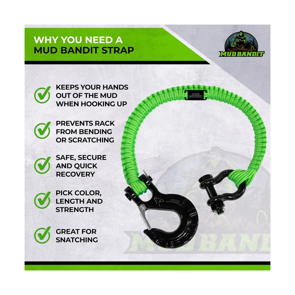 Custom Paracord ATV UTV Recovery Strap with Winch Hook and D Ring ...