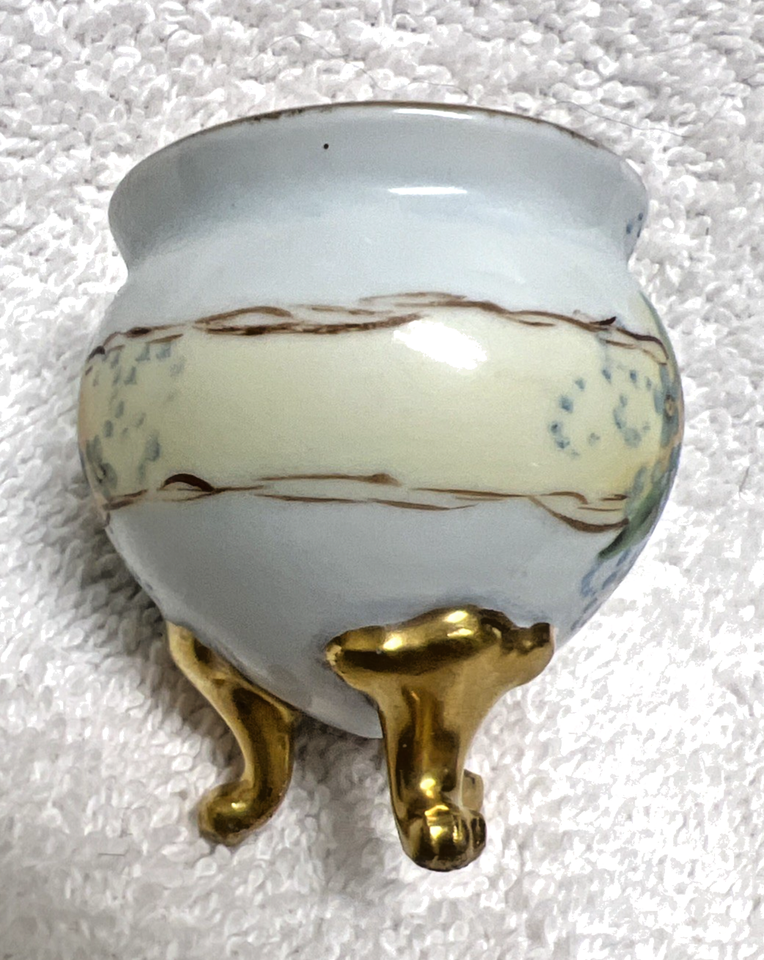 Vintage Handpainted Porcelain Floral Gold Accents Footed Open Salt ...