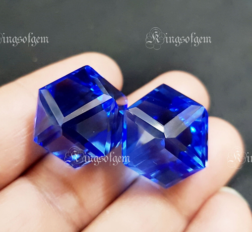 Dark Blue Topaz 50 to 50 Ct 2 PC Loose Gemstone Cube Stone For making ...