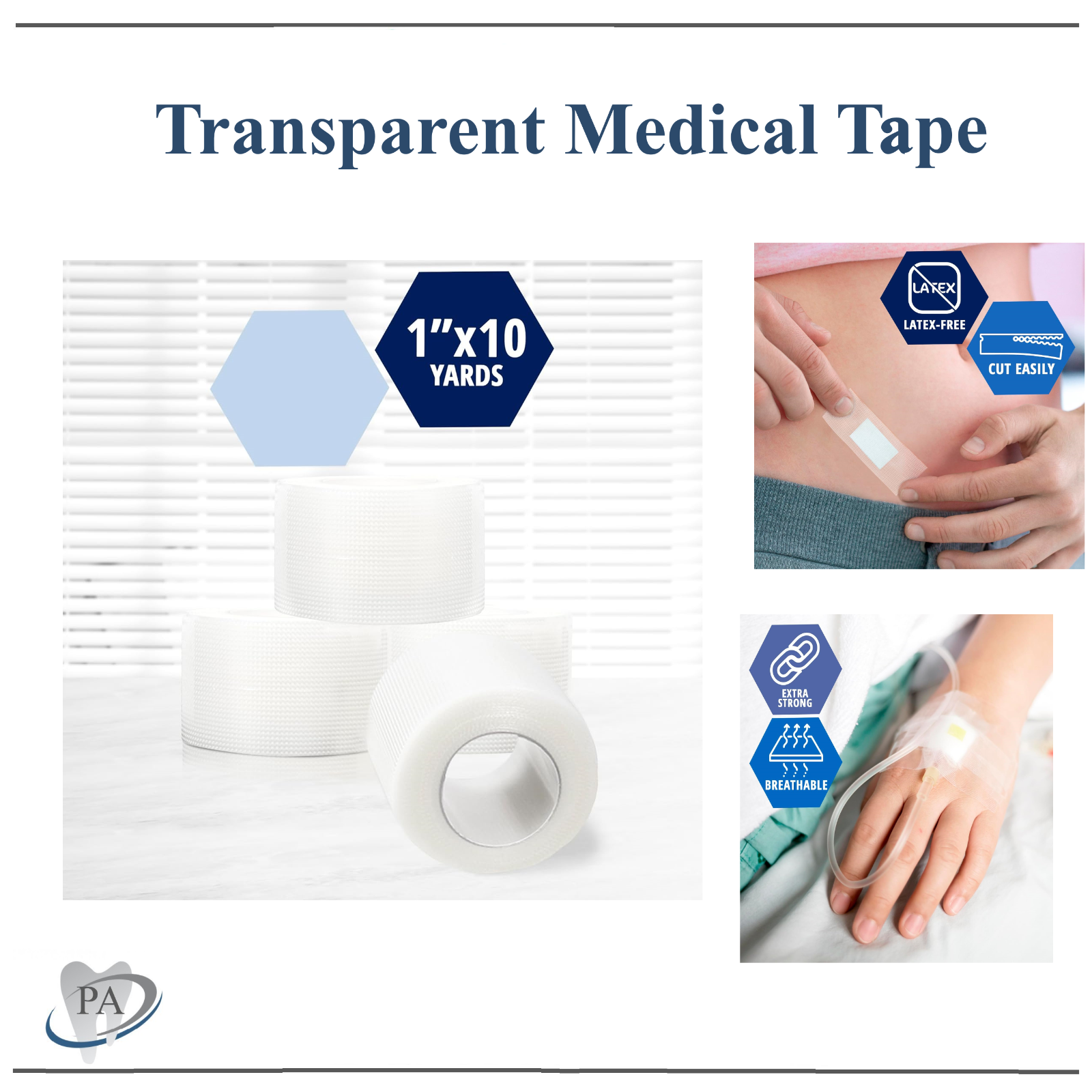 Surgical Clear Tape Medical Dental Tape Tearable, Breathable, 1" x 10 ...