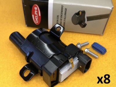 Ignition coil set of 8 replacing GM 19005218 D585 Genuine Delphi 2 Yr ...