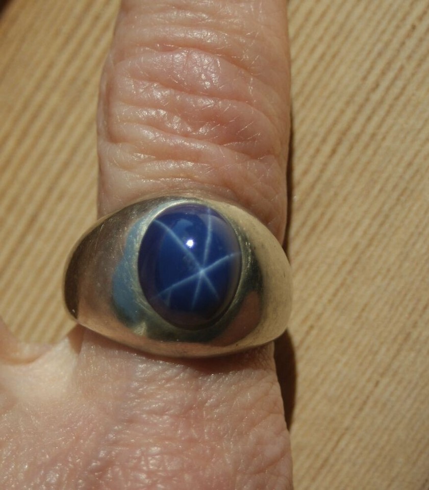 HALLMARK 14kt WHITE GOLD STAR MAN MADE SAPPHIRE RING SIZE 6 kqs | eBay