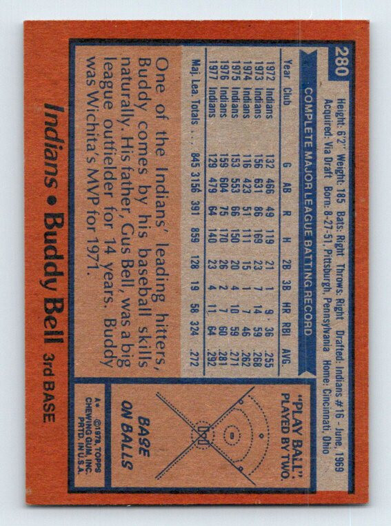 BUDDY BELL Cleveland Indians 1978 Topps Baseball Card B208 | eBay