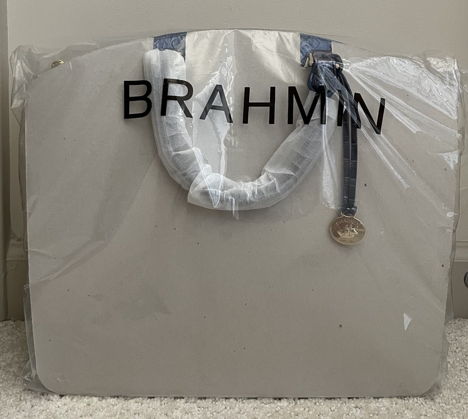 BRAHMIN ATEAGUE Large DUXBURY Leather Satchel Bag ELECTRIC BLUE Navy ...