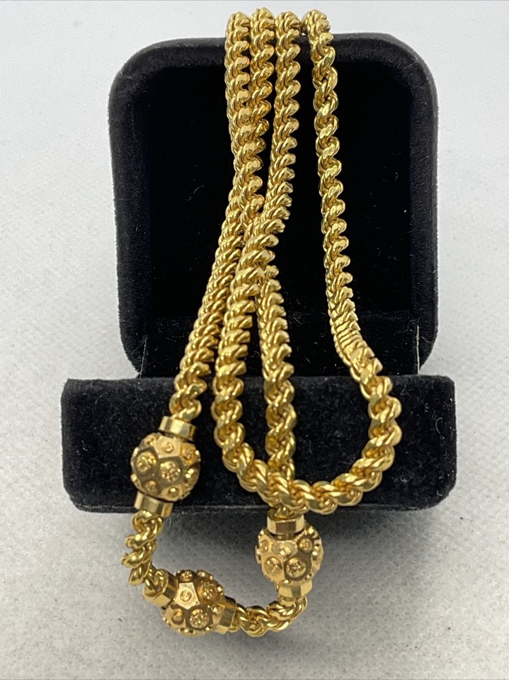 VINTAGE HANDMADE 22K(916) Yellow Gold Diamond Cut Ball Bead ROPE Chain ...