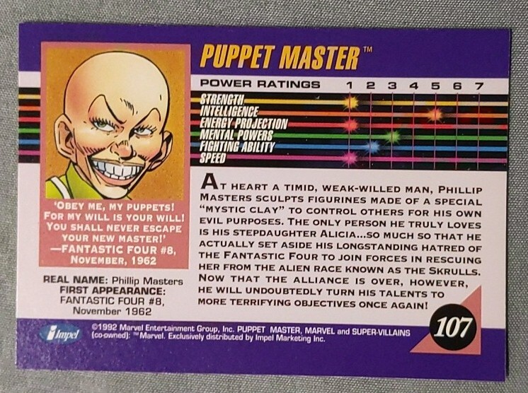 Impel Marvel 1992 Trading Card TCG CCG #107 Puppet Master Super ...