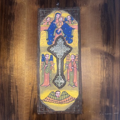 Ethiopian Wooden Icon Cross Hand Painted African Art Christian Ethnic ...