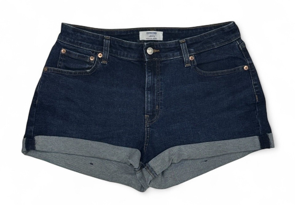 Denizen From Levis High-Rise Cuffed Blue Denim Stretch Shorts Size 14 ...