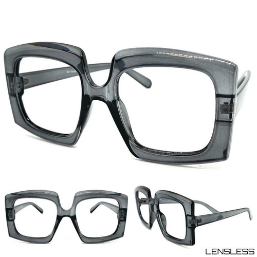Oversized Vintage Retro Style Lensless Eye Glasses Large Gray Frame ...